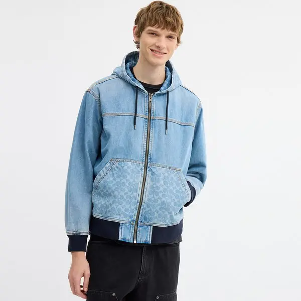 COACH OUTLET Coach Signature Denim Zip Jacket