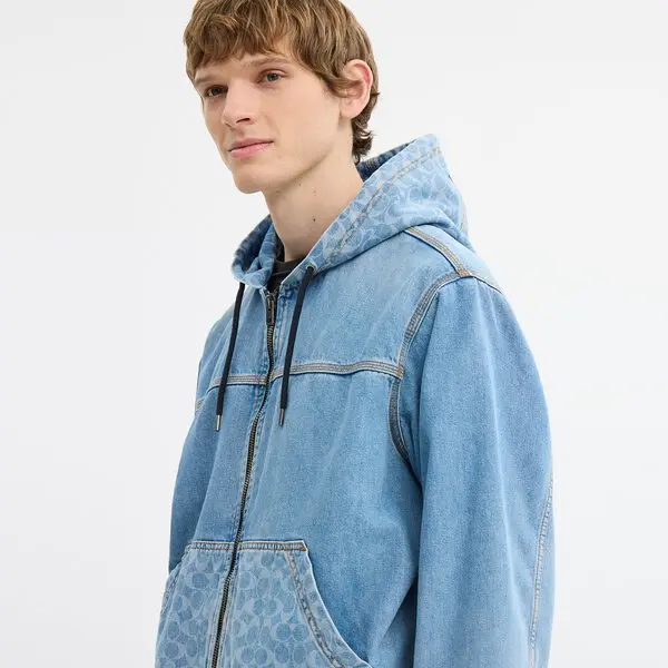 COACH OUTLET Coach Signature Denim Zip Jacket