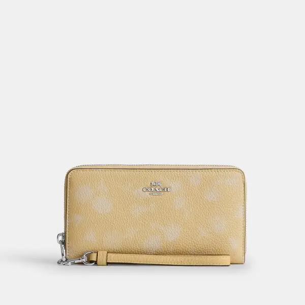COACH OUTLET Long Zip Around Wallet With Floral Print - Silver/washed Yellow