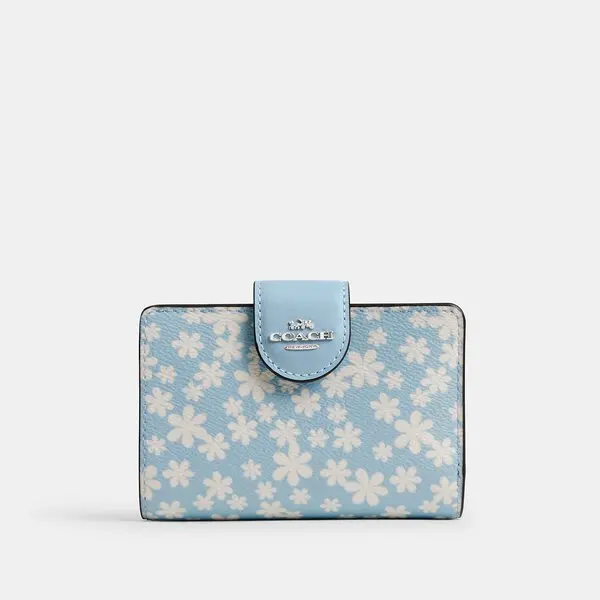 COACH OUTLET Medium Corner Zip Wallet With Floral Print - Silver/blue
