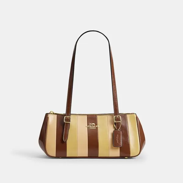COACH OUTLET Coach Asher Striped Patchwork Shoulder Bag - Gold/redwood Multi