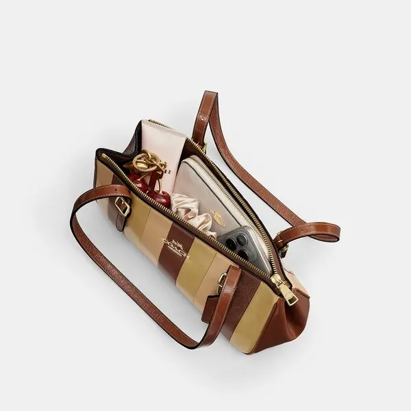 COACH OUTLET Coach Asher Striped Patchwork Shoulder Bag - Gold/redwood Multi