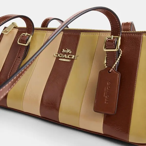 COACH OUTLET Coach Asher Striped Patchwork Shoulder Bag - Gold/redwood Multi