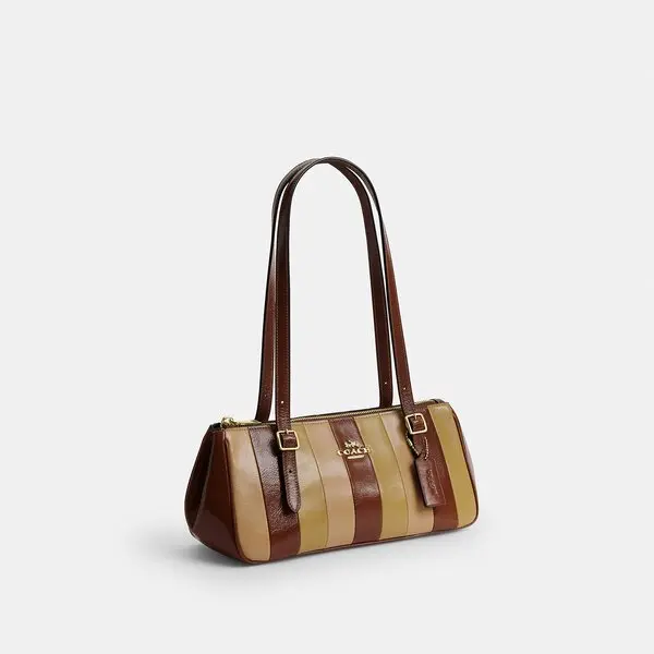 COACH OUTLET Coach Asher Striped Patchwork Shoulder Bag - Gold/redwood Multi