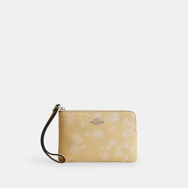 COACH OUTLET Coach Corner Zip Wristlet With Floral Print - Silver/washed Yellow