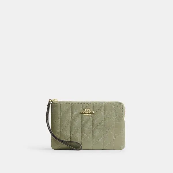 COACH OUTLET Quilted Corner Zip Wristlet - Gold/pistachio