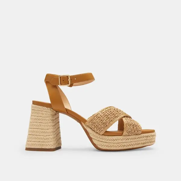 COACH OUTLET Block Heel Sandal With Raffia Detailing - Natural