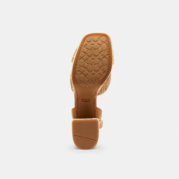 COACH OUTLET Block Heel Sandal With Raffia Detailing - Natural