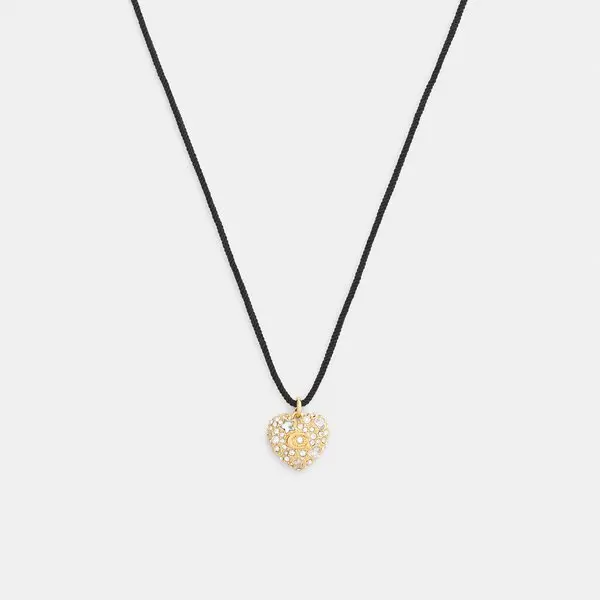 COACH OUTLET Pave Heart Cord Pendant Necklace - Gold/black