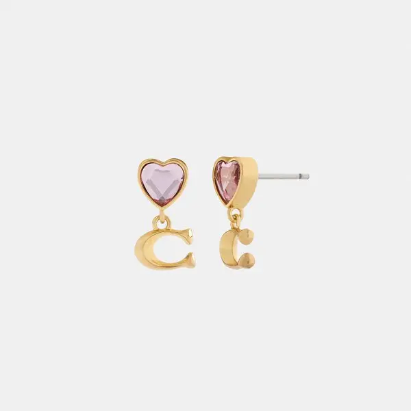COACH OUTLET Heart Signature Stud Drop Earrings - Gold/pink