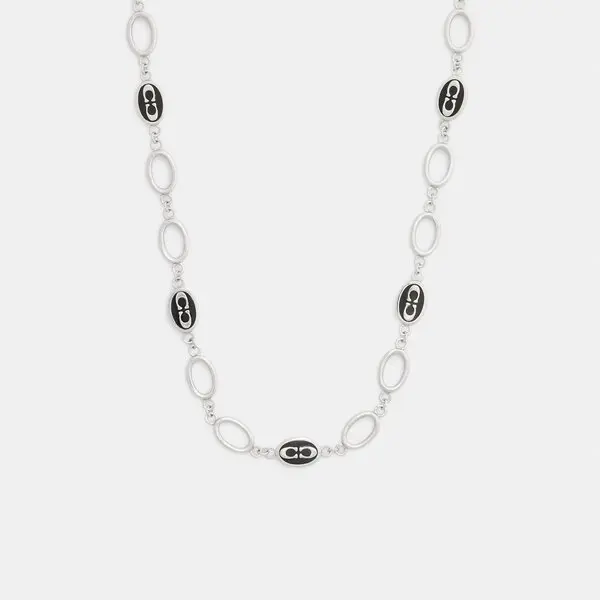 COACH OUTLET Coach Signature Link Enamel Chain Necklace - Silver/black