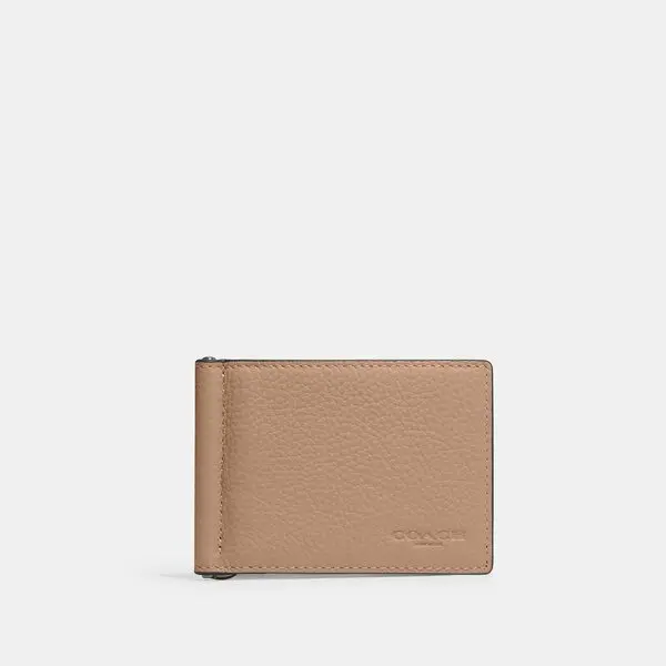 COACH OUTLET Slim Money Clip Billfold Wallet - Black Antique Nickel/taupe