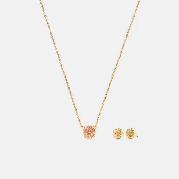 COACH OUTLET Enamel Tea Rose Necklace And Earrings Set - Gold/pink