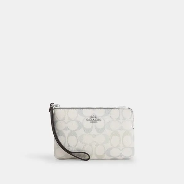 COACH OUTLET Corner Zip Wristlet In Signature Canvas - Silver/chalk/blue