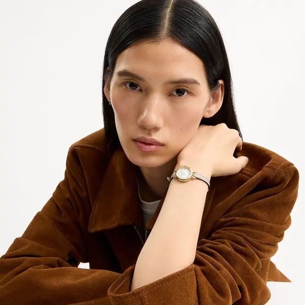 COACH OUTLET Coach Iris Gold Tone Leather Watch
