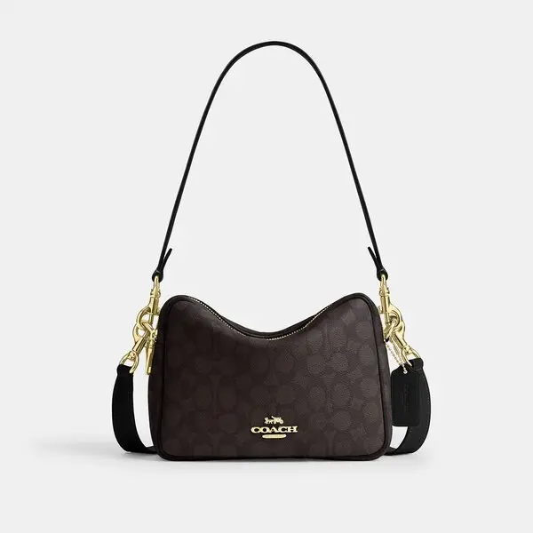 COACH OUTLET Coach Signature Canvas Carey Crossbody Bag - Gold/walnut/black