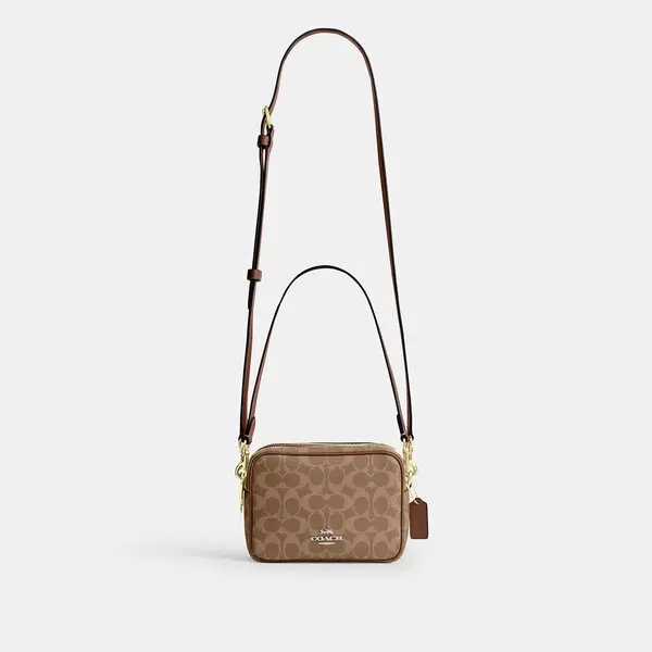 COACH OUTLET Coach Signature Canvas Mini Carey Crossbody Bag - Gold/tan/brown