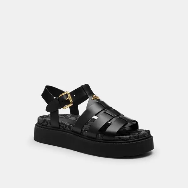 COACH OUTLET Coach Signature Jacquard Lug Sole Sandals - Black/smoke