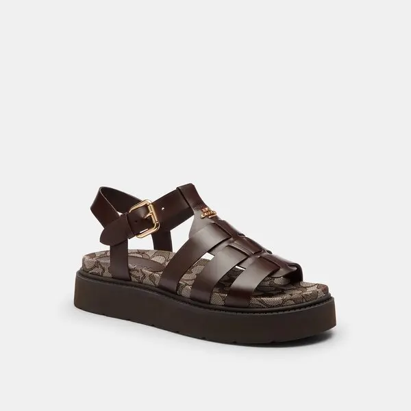 COACH OUTLET Coach Signature Jacquard Lug Sole Sandal - Maple/oak