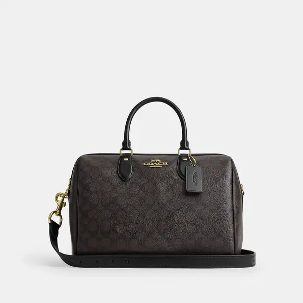COACH OUTLET Rowan Large Satchel Bag In Signature Canvas - Gold/walnut/black