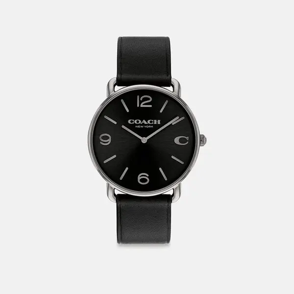 COACH OUTLET Coach "elliot" Rectangular Case Watch With Leather Strap - Black