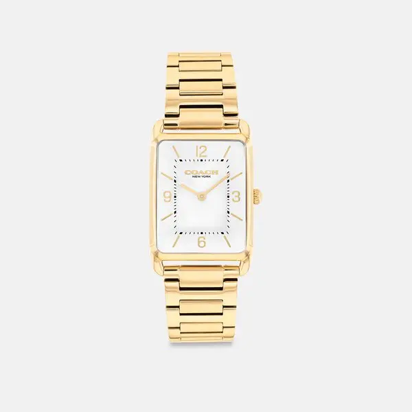 COACH OUTLET Coach "elliot" Rectangular Case Watch With Leather Strap - Gold