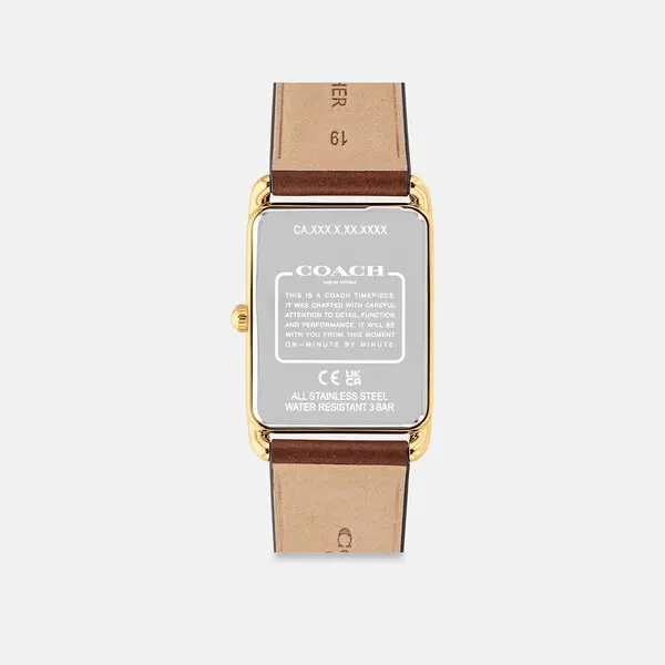 COACH OUTLET Coach "elliot" Rectangular Case Watch With Leather Strap - Saddle