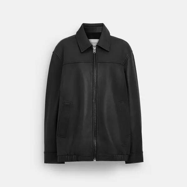 COACH OUTLET Coach Oversized Leather Zip-up Jacket - Black