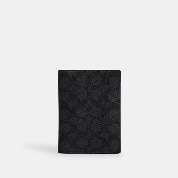 COACH OUTLET Passport Card Case In Signature Canvas - Gunmetal/charcoal/black