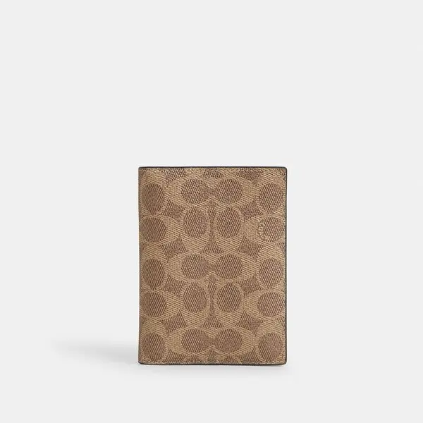 COACH OUTLET Passport Card Case In Signature Canvas - Gunmetal/tan/black