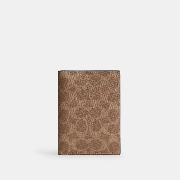 COACH OUTLET Passport Card Case In Signature Canvas - Silver/tan/black