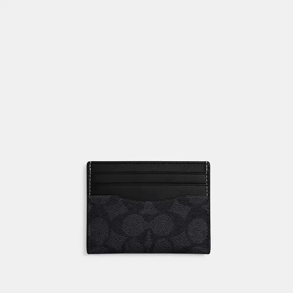 COACH OUTLET Slim Id Card Case In Signature Canvas - Charcoal/black