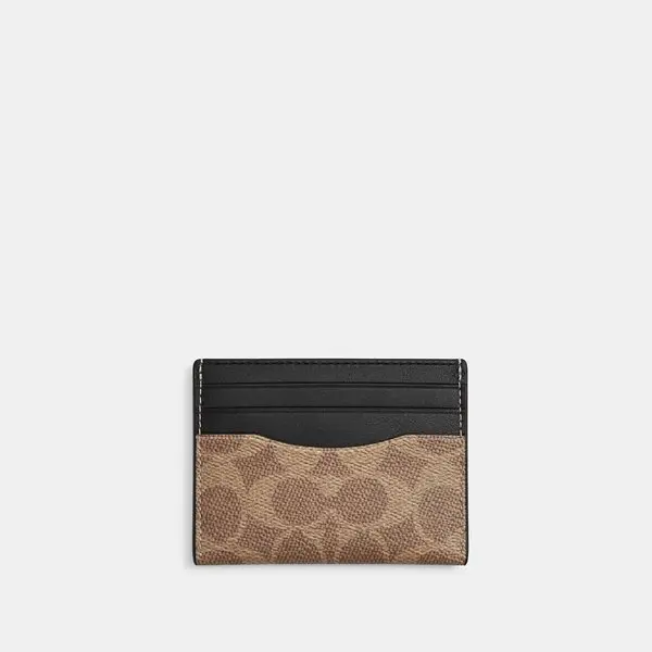 COACH OUTLET Slim Id Card Case In Signature Canvas - Tan & Black