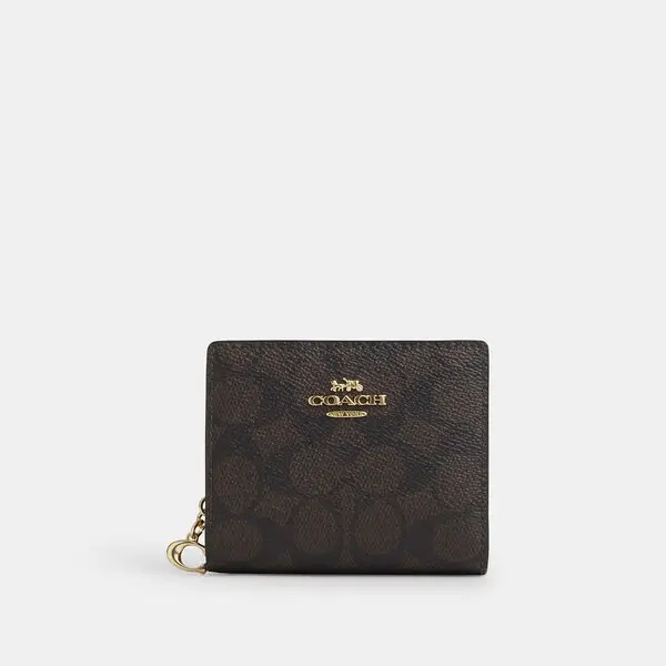 COACH OUTLET Snap Wallet In Signature Canvas - Gold/walnut/black