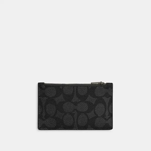 COACH OUTLET Zip Card Case In Signature Canvas - Gunmetal/charcoal/black