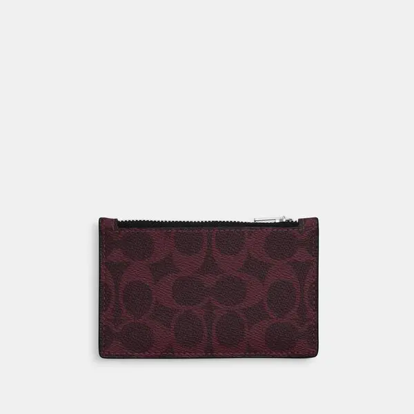 COACH OUTLET Zip Card Case In Signature Canvas - Silver/black Currant