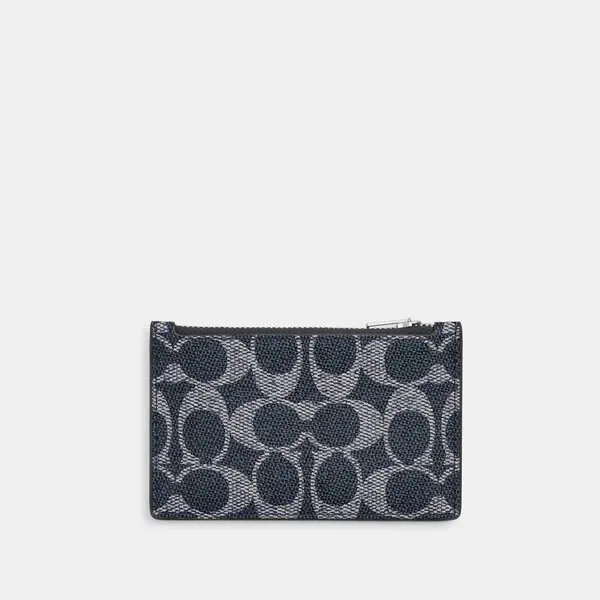 COACH OUTLET Zip Card Case In Signature Canvas - Silver/denim Chalk