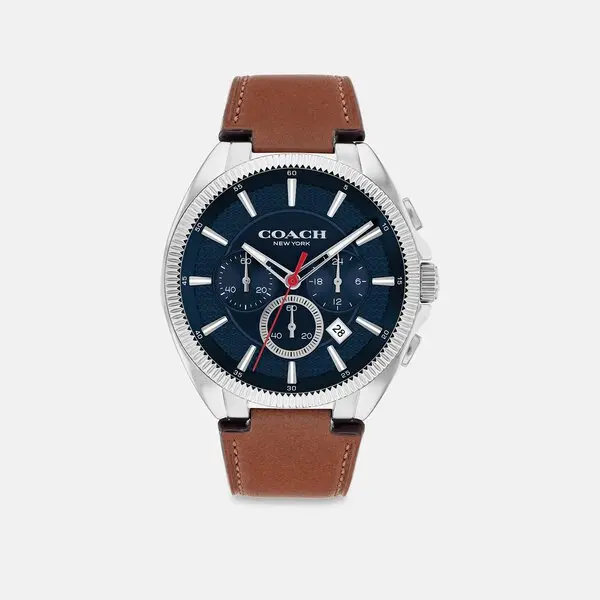 COACH OUTLET Coach Jackson Chronograph Watch With Leather Strap - Saddle