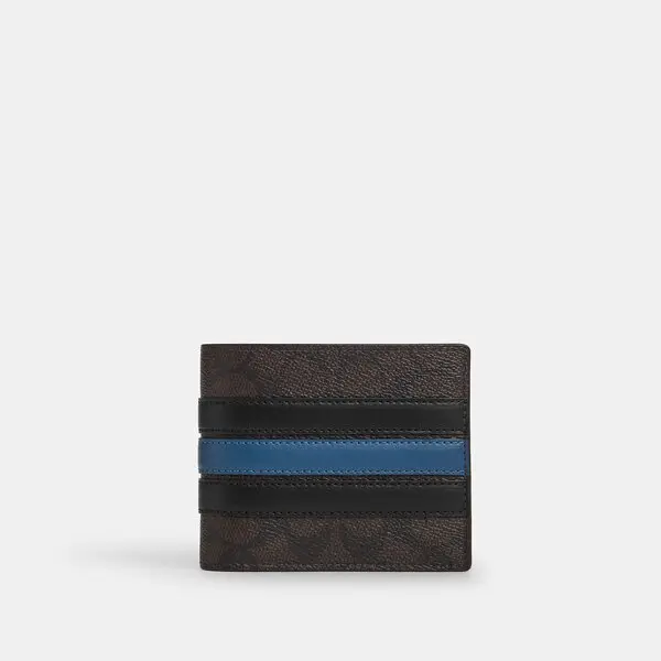 COACH OUTLET 3-in-1 Wallet In Signature Canvas With Varsity Stripe - Walnut Multi