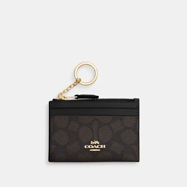 COACH OUTLET Mini Skinny Id Case In Signature Canvas - Gold/walnut/black