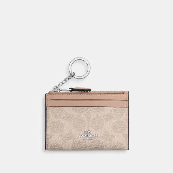COACH OUTLET Mini Skinny Id Case In Signature Canvas - Silver/sand/taupe