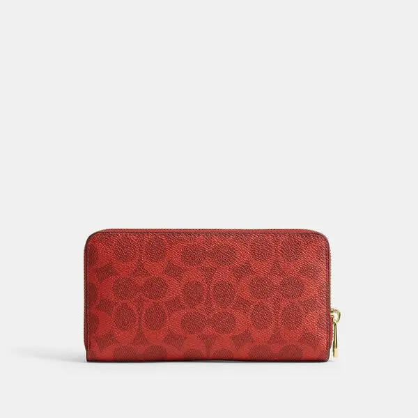 COACH OUTLET Long Zip Around Wallet In Signature Canvas - Gold/crimson