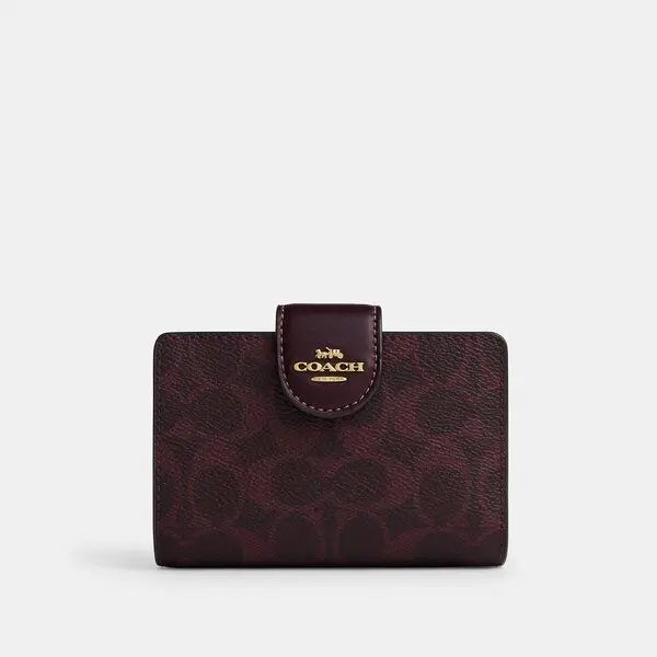 COACH OUTLET Medium Corner Zip Wallet In Signature Canvas - Gold/black Currant