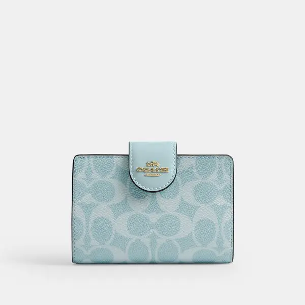 COACH OUTLET Medium Corner Zip Wallet In Signature Canvas - Gold/light Blue