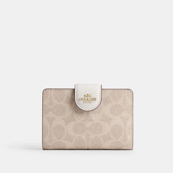 COACH OUTLET Medium Corner Zip Wallet In Signature Canvas - Gold/sand/chalk