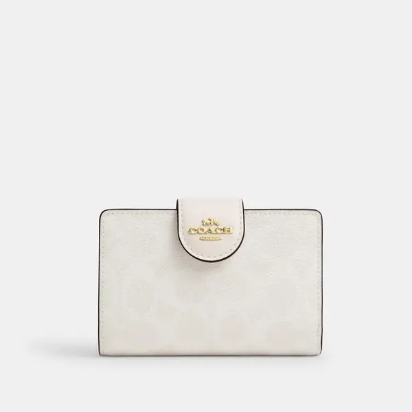 COACH OUTLET Medium Corner Zip Wallet In Signature Canvas - Gold/white/chalk