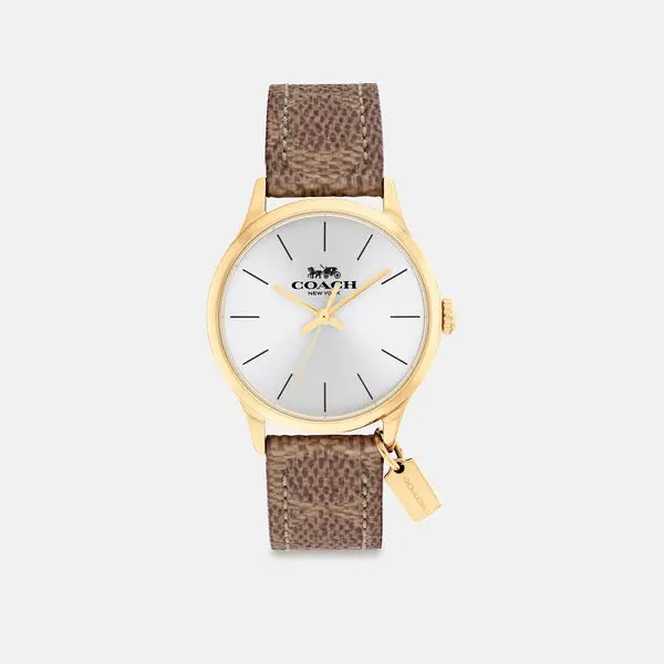 COACH OUTLET Coach Gold Tone Signature Canvas Watch - Khaki