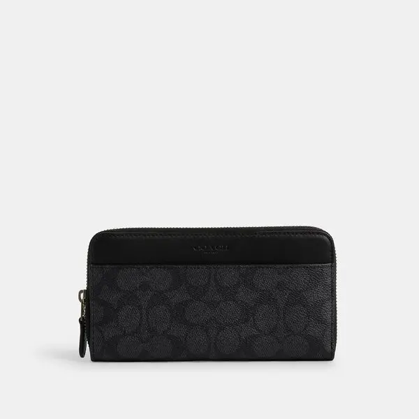COACH OUTLET Accordion Wallet In Signature Canvas - Gunmetal/charcoal/black