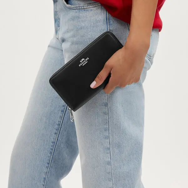 COACH OUTLET Long Zip Around Wallet - Silver/black