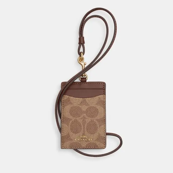 COACH OUTLET Signature Canvas Id Lanyard - Gold/tan/brown